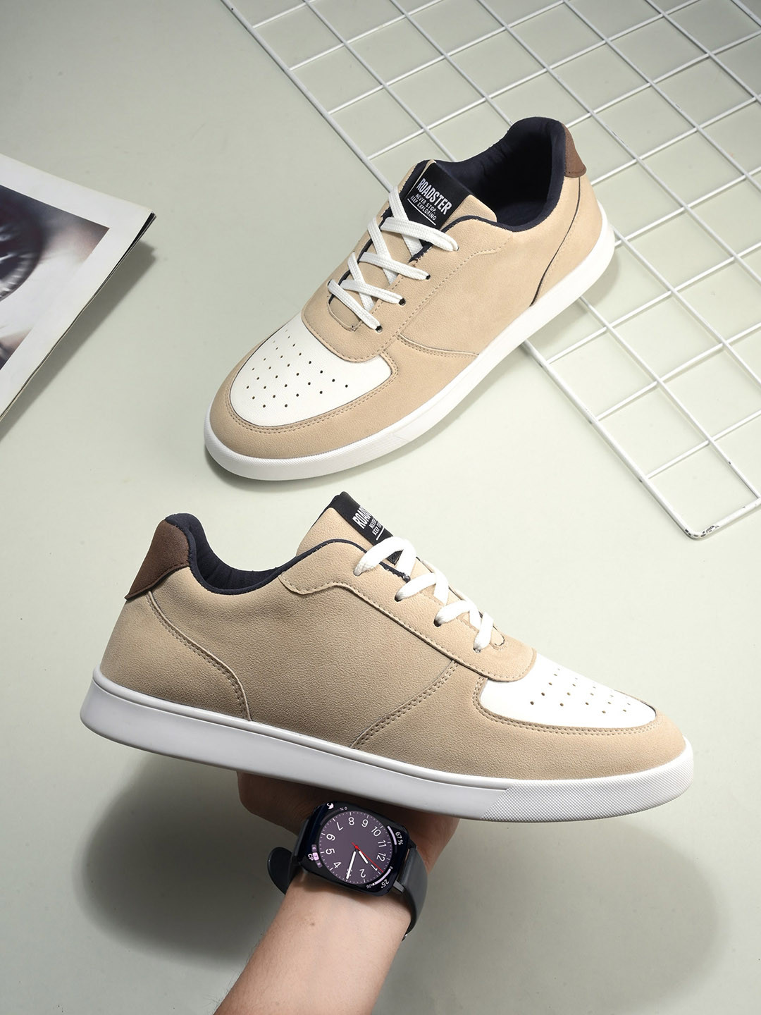 Buy The Roadster Lifestyle Co. Men Beige Round Toe Lightweight Sneakers ...