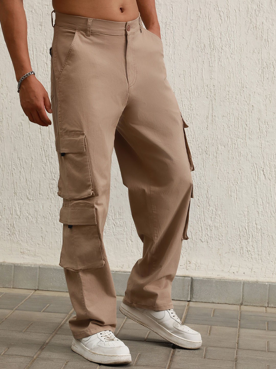 Buy Hubberholme Men Relaxed Straight Leg Loose Fit Cotton Cargo ...