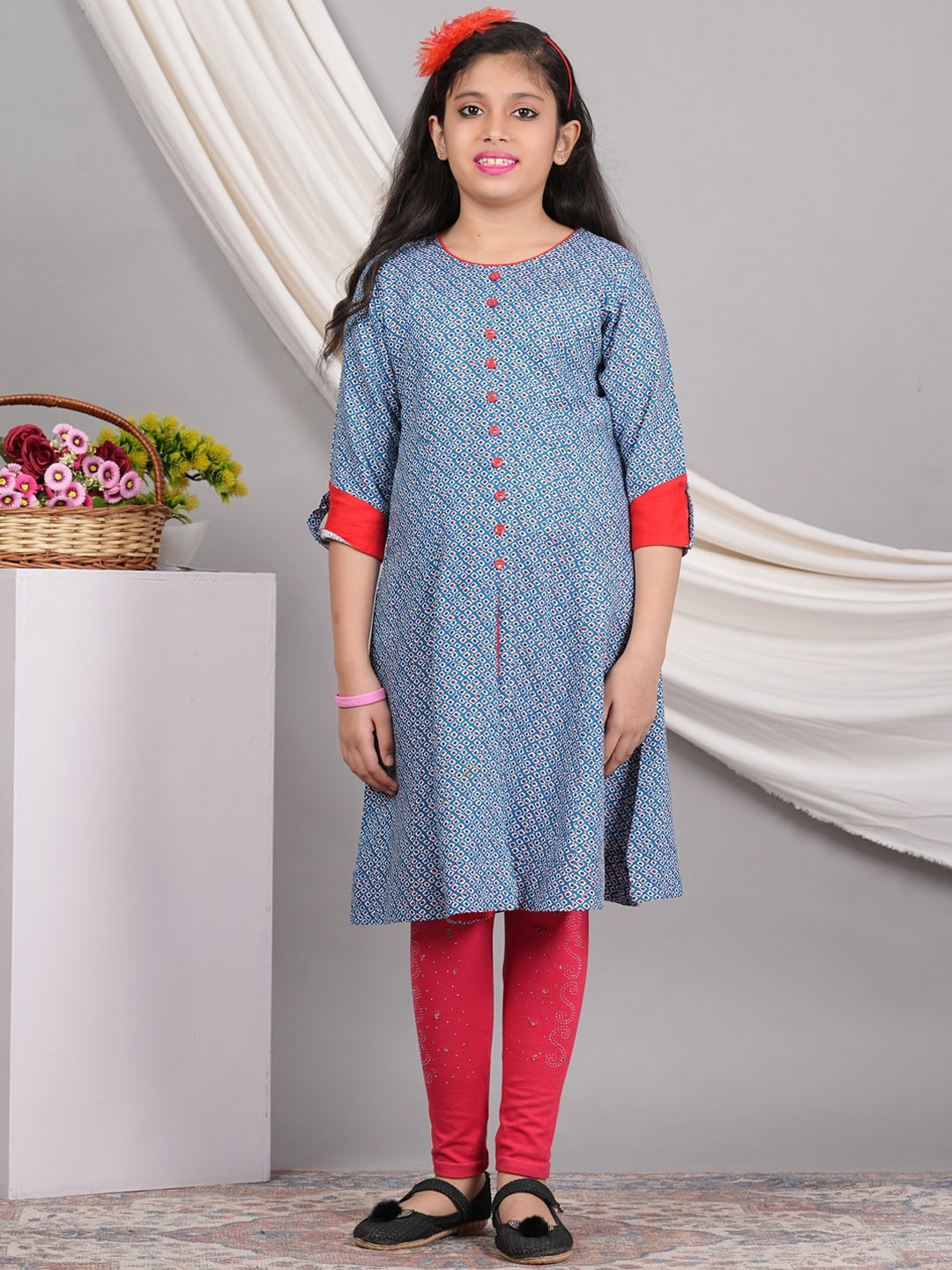 Buy YASH GALLERY Girls Geometric Printed A Line Kurta - Kurtas for ...