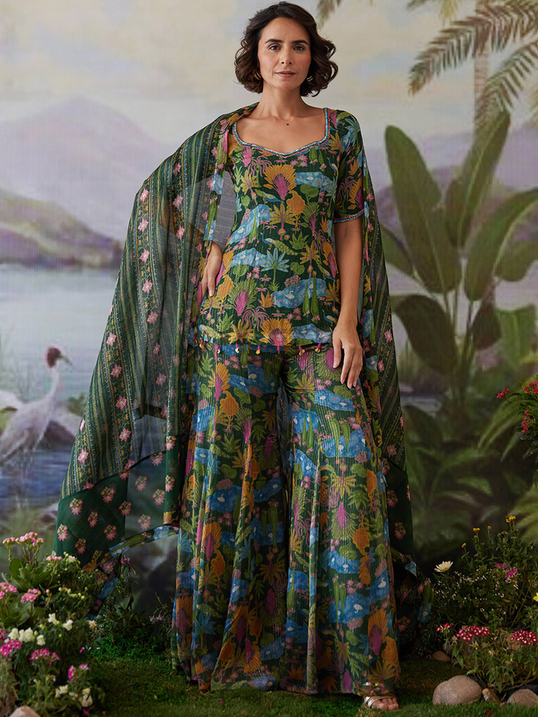 Buy Baise Gaba Sweetheart Neck Floral Printed Regular Beads And Stones ...