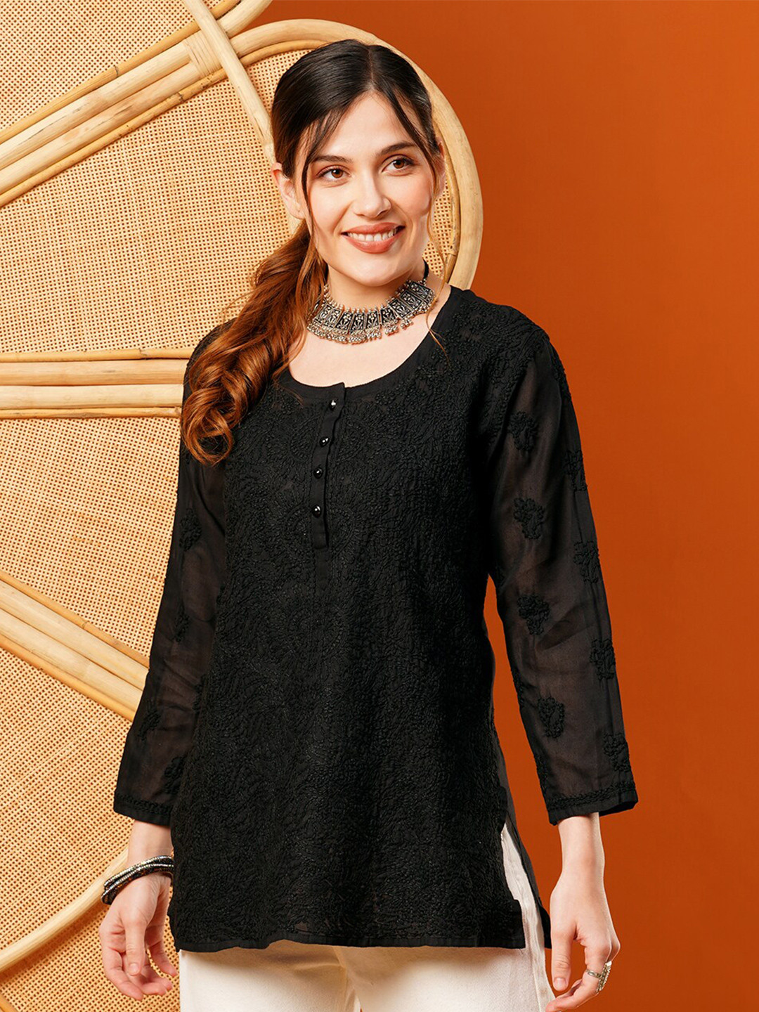 Buy ADA Ethnic Motifs Embroidered Thread Work Pure Cotton Straight ...