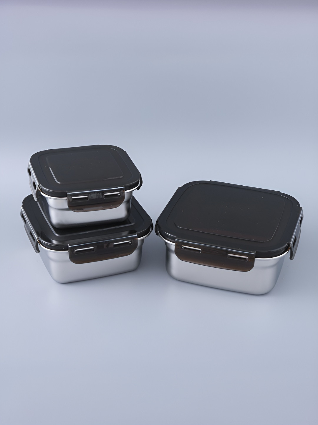 Buy UMAI 3 Pcs Black Stainless Steel Kitchen Containers With Lid ...