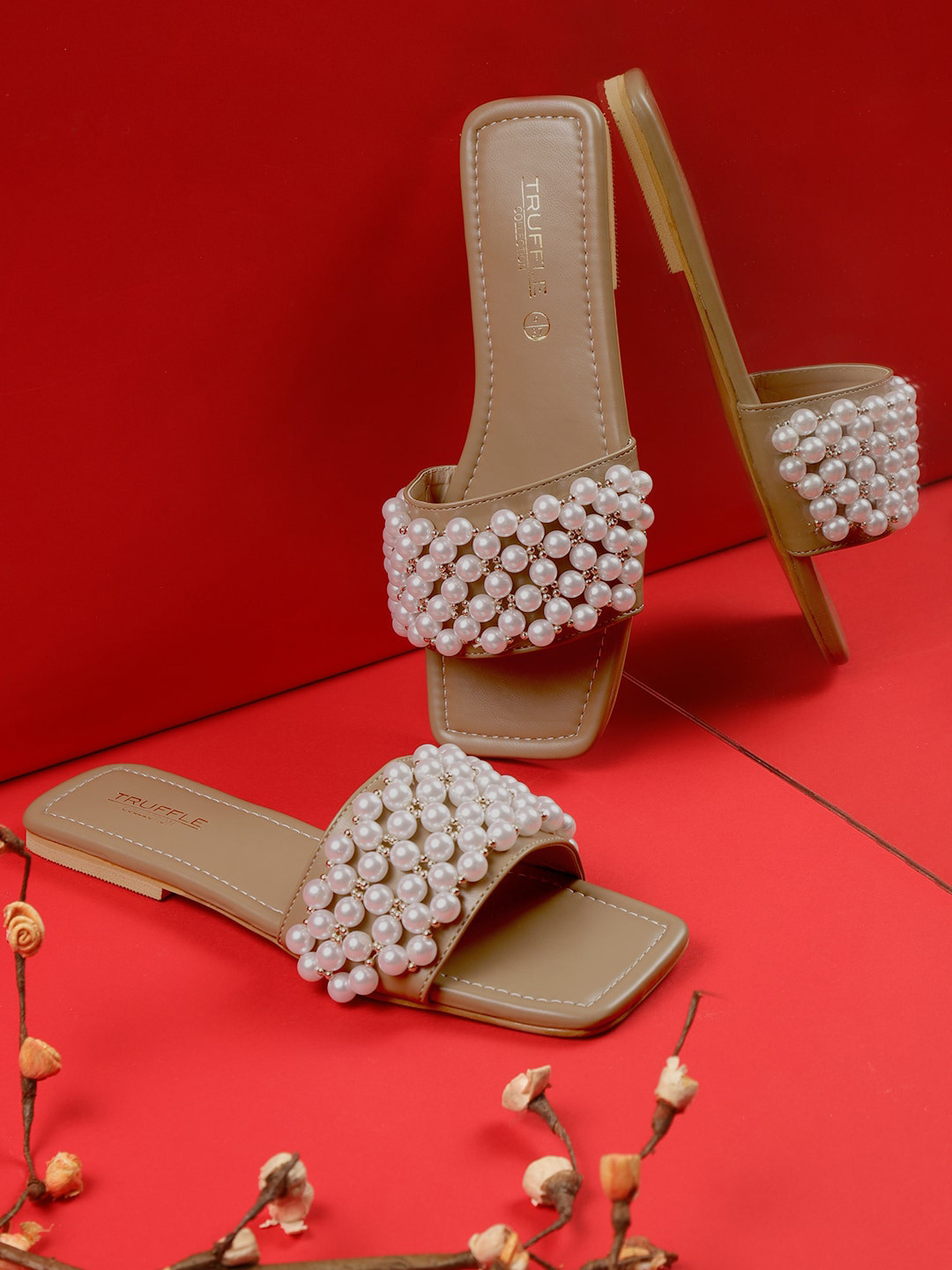 Buy Truffle Collection Embellished Open Toe Flats - Flats for Women ...