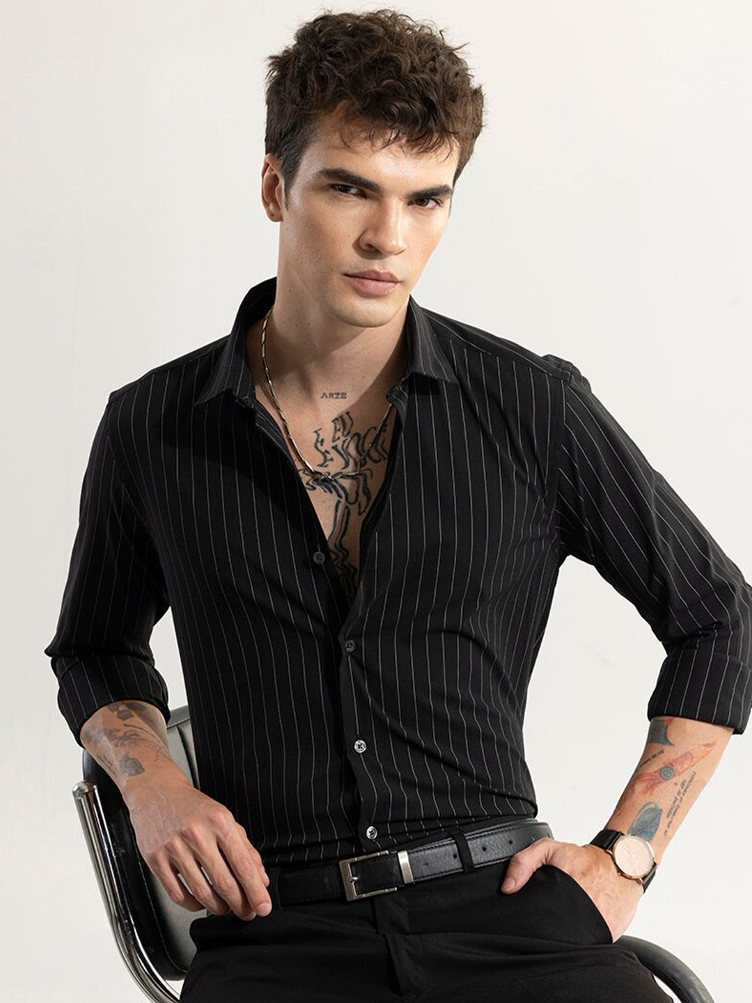 Buy Snitch Classic Slim Fit Spread Collar Casual Shirt - Shirts for Men ...