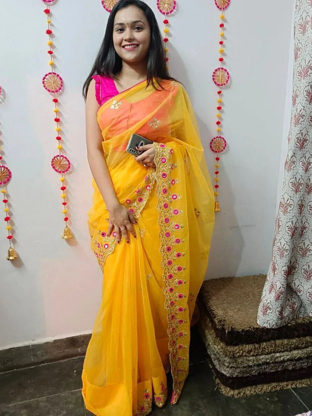 Buy Celeb Styles Floral Embroidered Net Saree - Sarees for Women ...