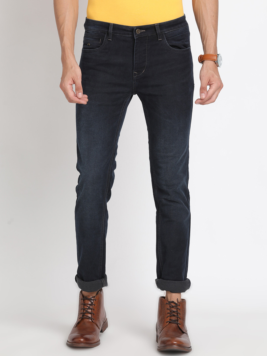 Buy Turtle Men Narrow Tapered Fit Clean Look Mid Rise Stretchable Jeans ...