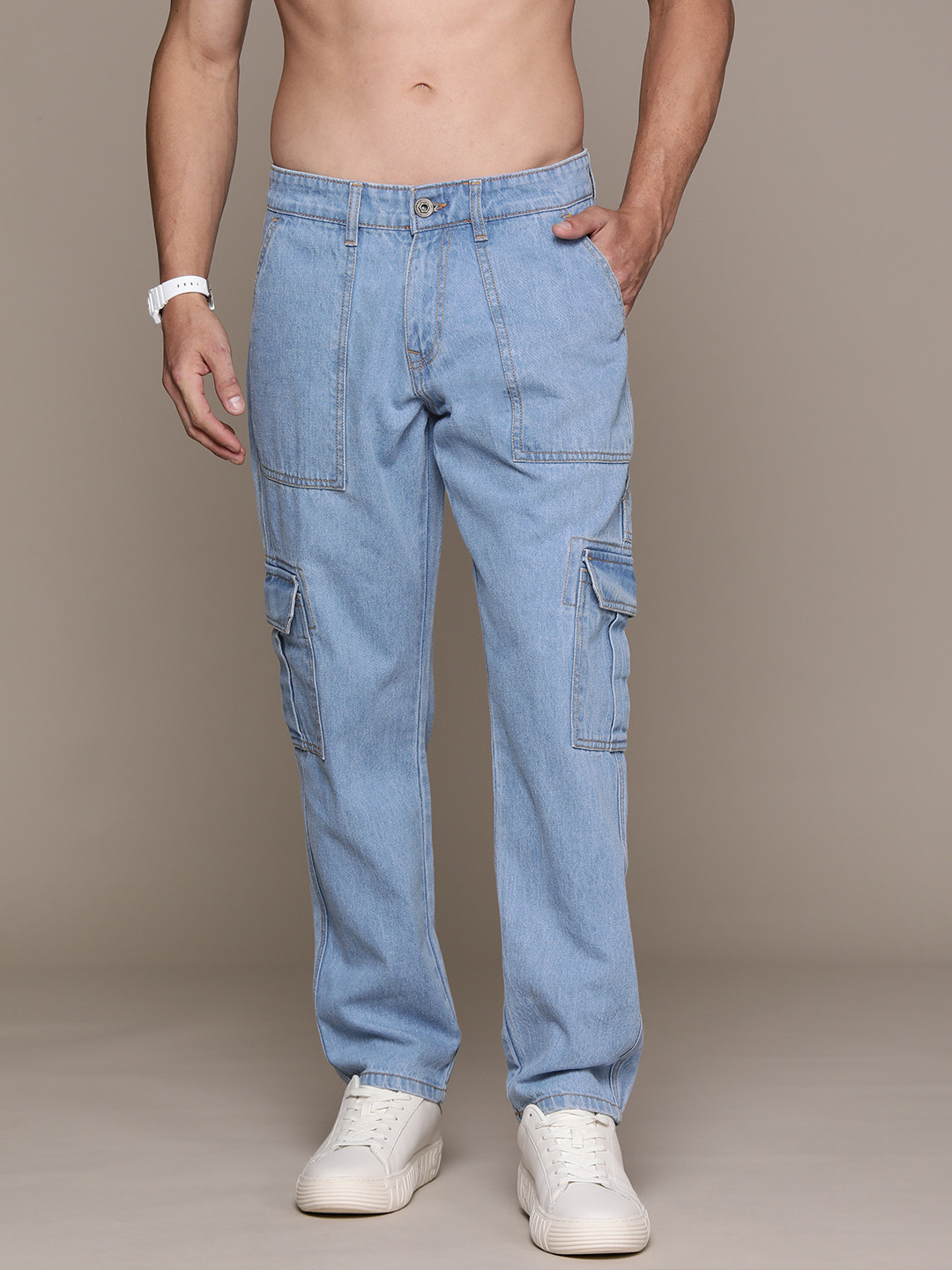 Buy Roadster Men Relaxed Fit Pure Cotton Cargo Jeans - Jeans for Men ...