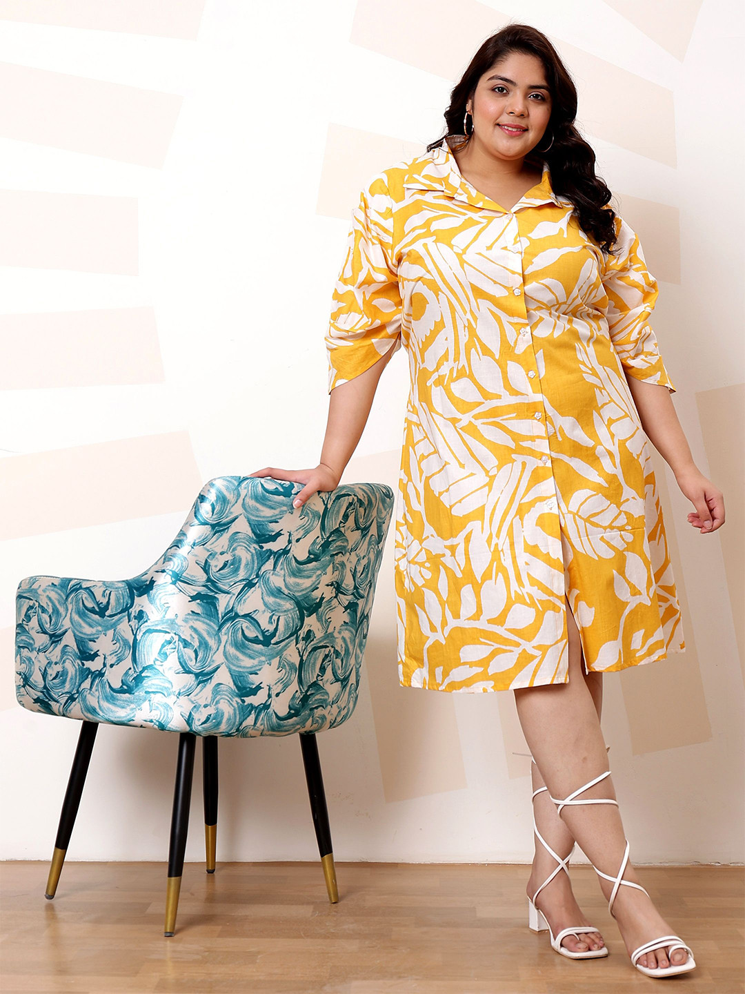 Buy Athena Ample Plus Size Floral Print Cotton A Line Casual Dress ...