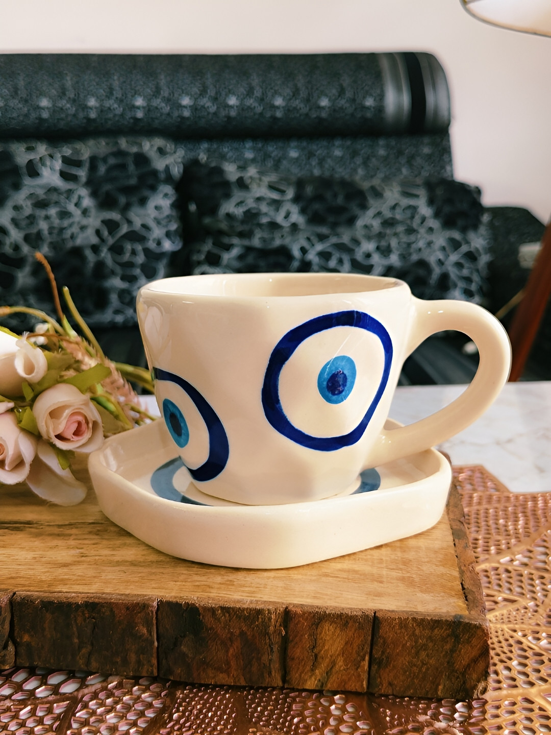 Buy NIYARA White & Blue 2 Pieces Text Or Slogans Printed Ceramic Matte ...