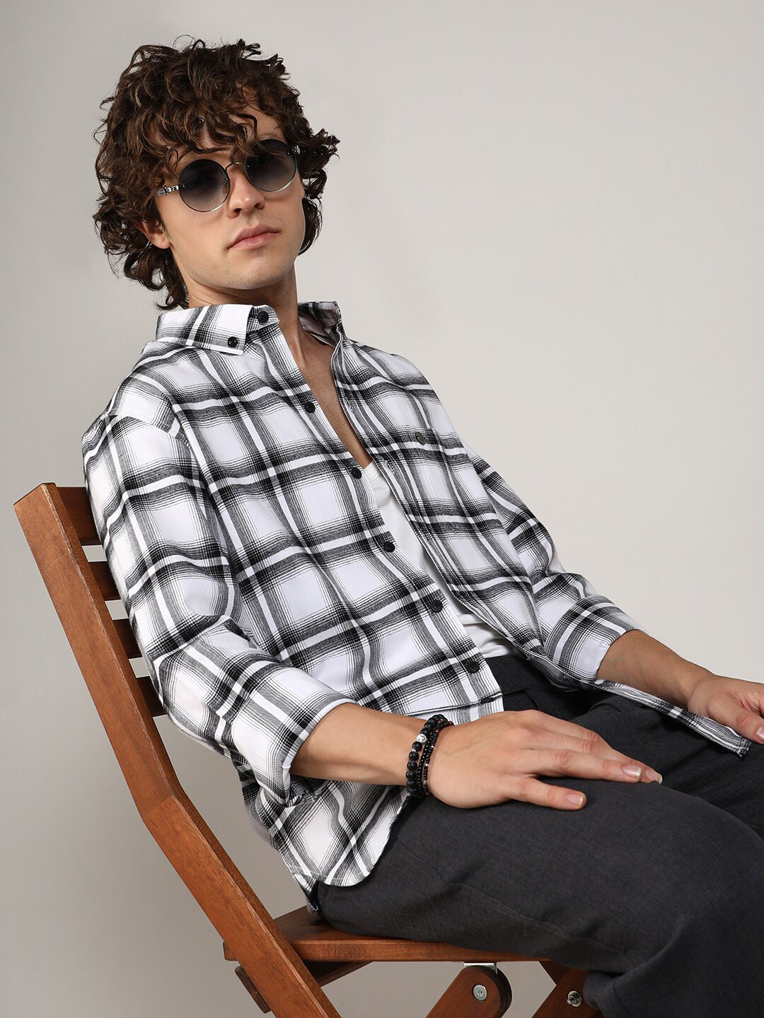Buy Campus Sutra White Classic Tartan Checked Cotton Casual Shirt ...