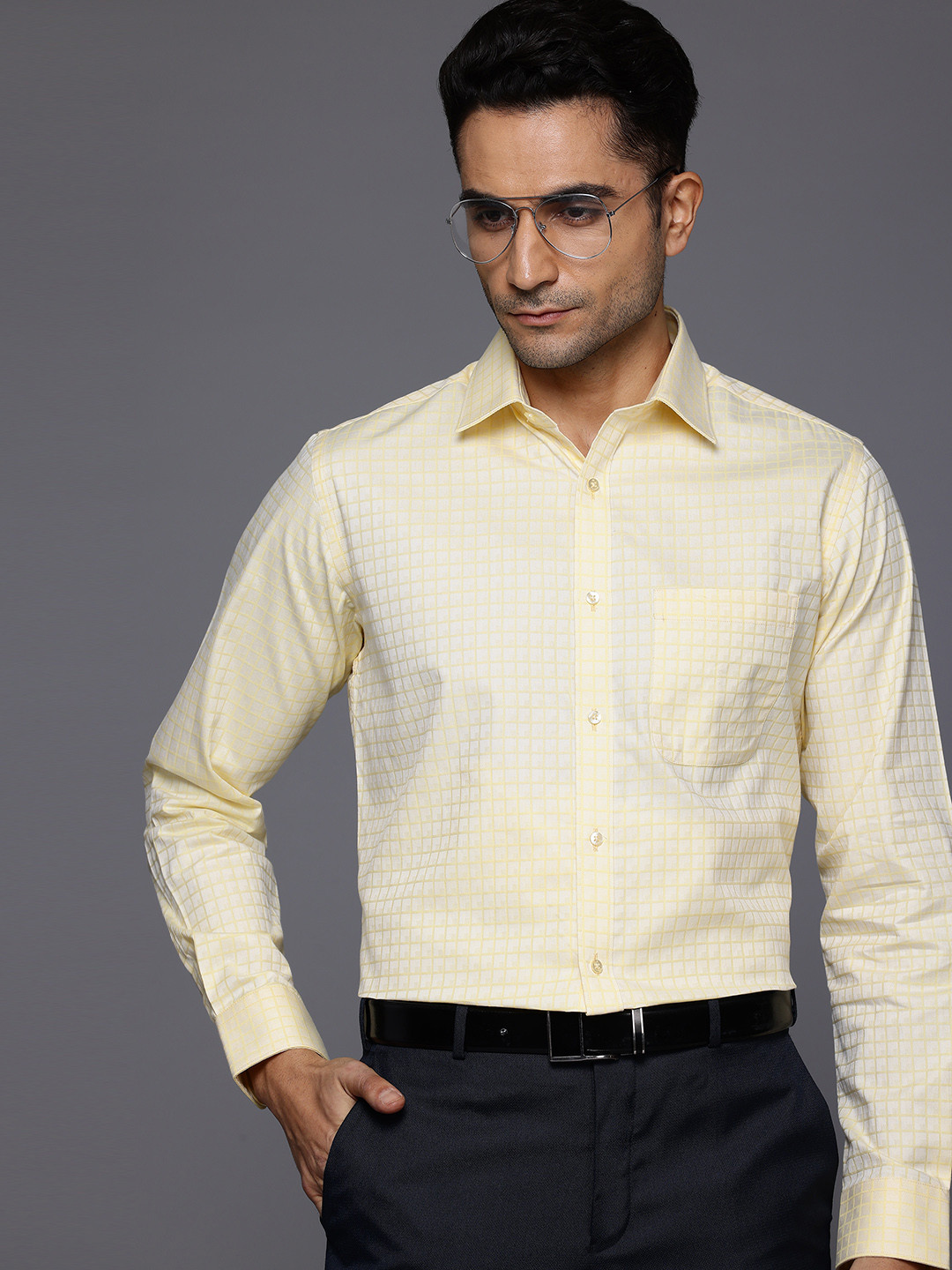 Buy Raymond Pure Cotton Slim Fit Self Checked Formal Shirt - Shirts for ...