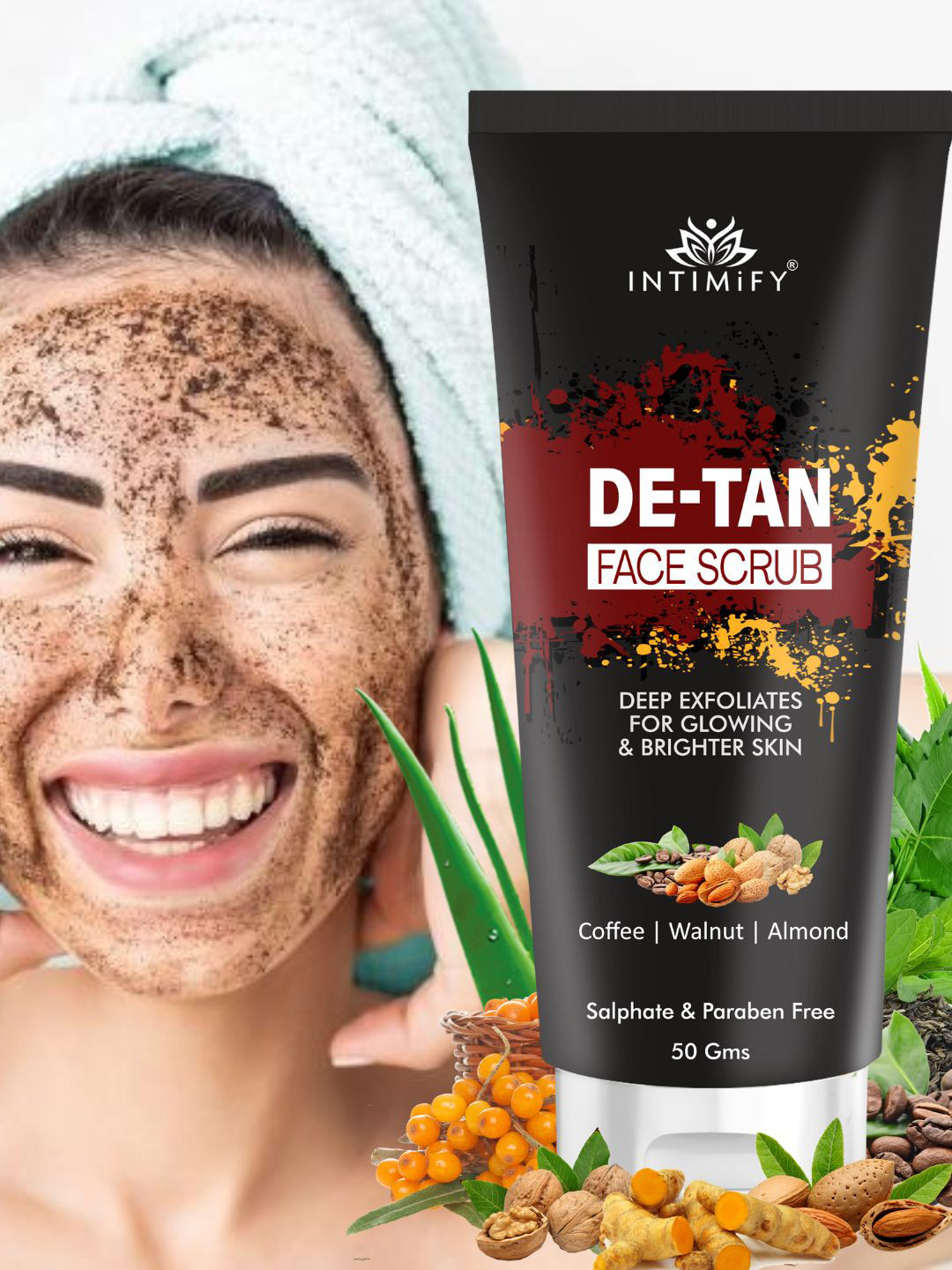 Buy INTIMIFY De Tan Face Scrub With Green Tea & Coffee 50g - Face Scrub ...
