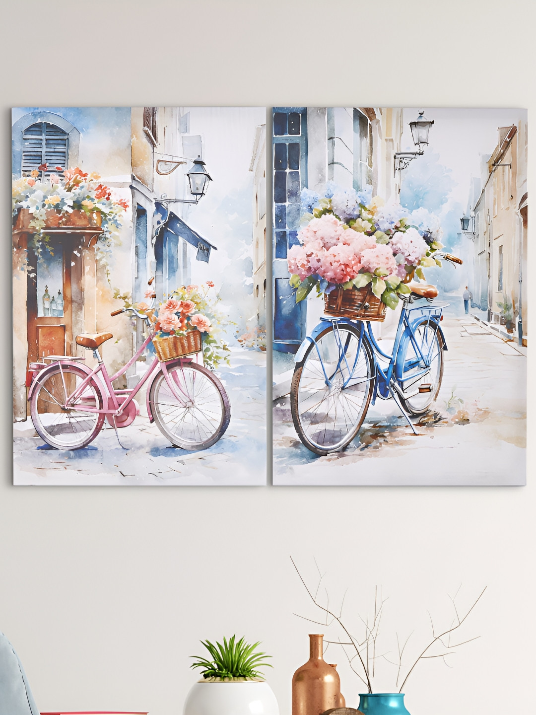 Buy Home Centre Corsica Brezza White & Blue 2 Pieces Self Design Canvas ...