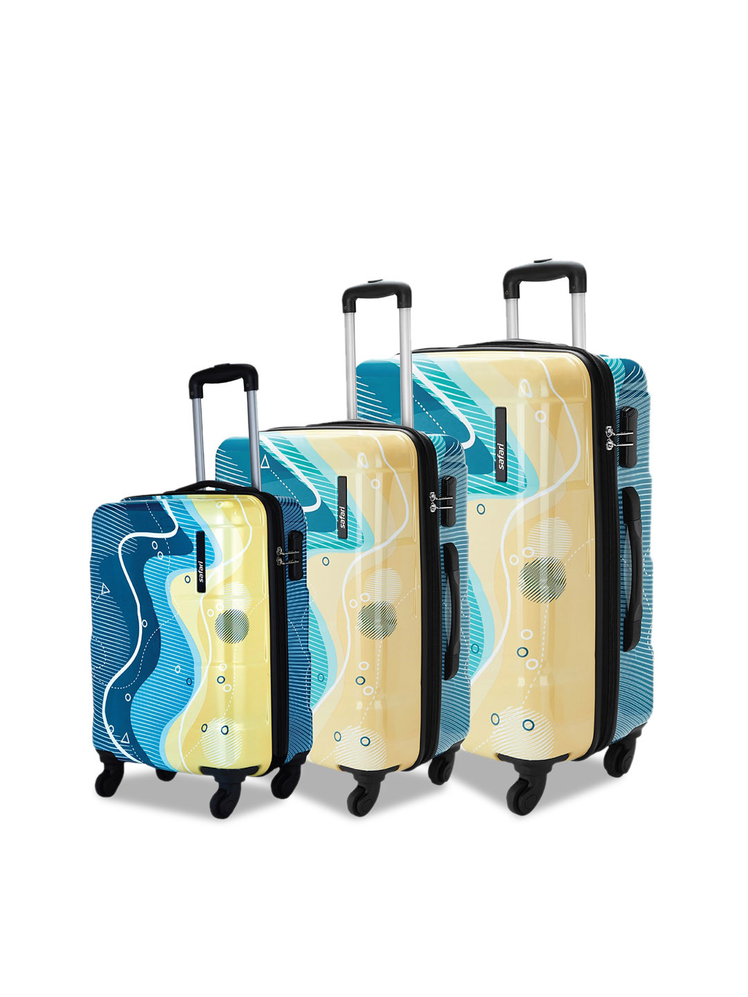 Buy Safari Coastline Set Of 3 Printed Polycarbonate Hard Trolley Bags ...
