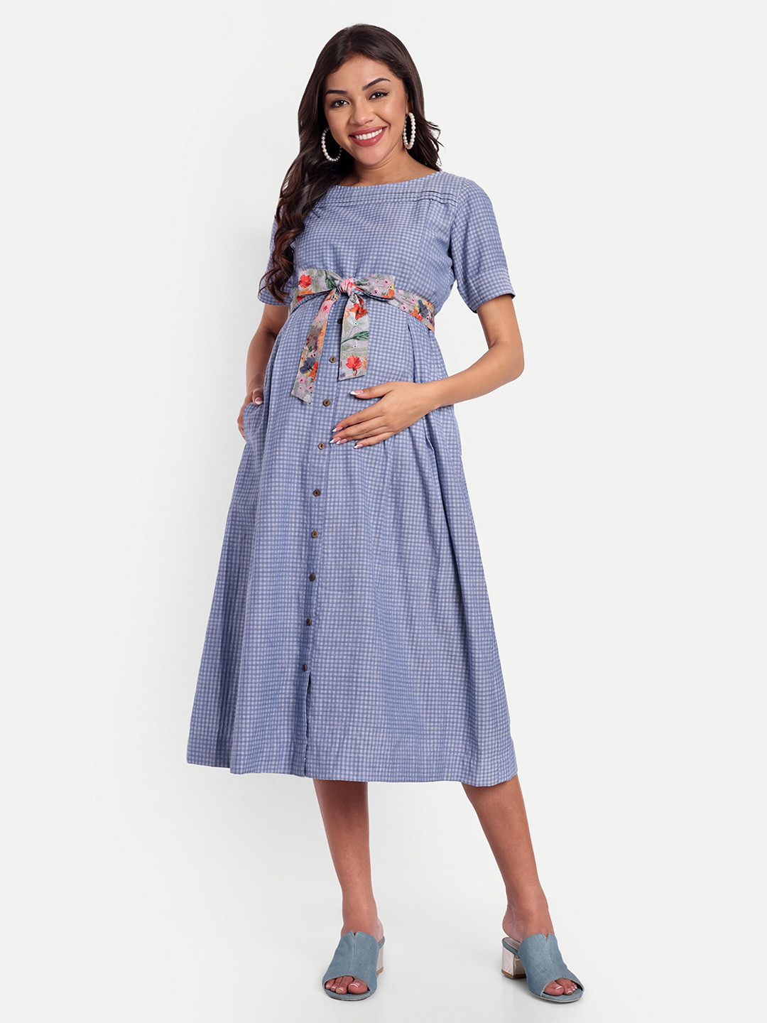 Buy THOTTIL Maternity Fit & Flare Midi Dress - Dresses for Women ...