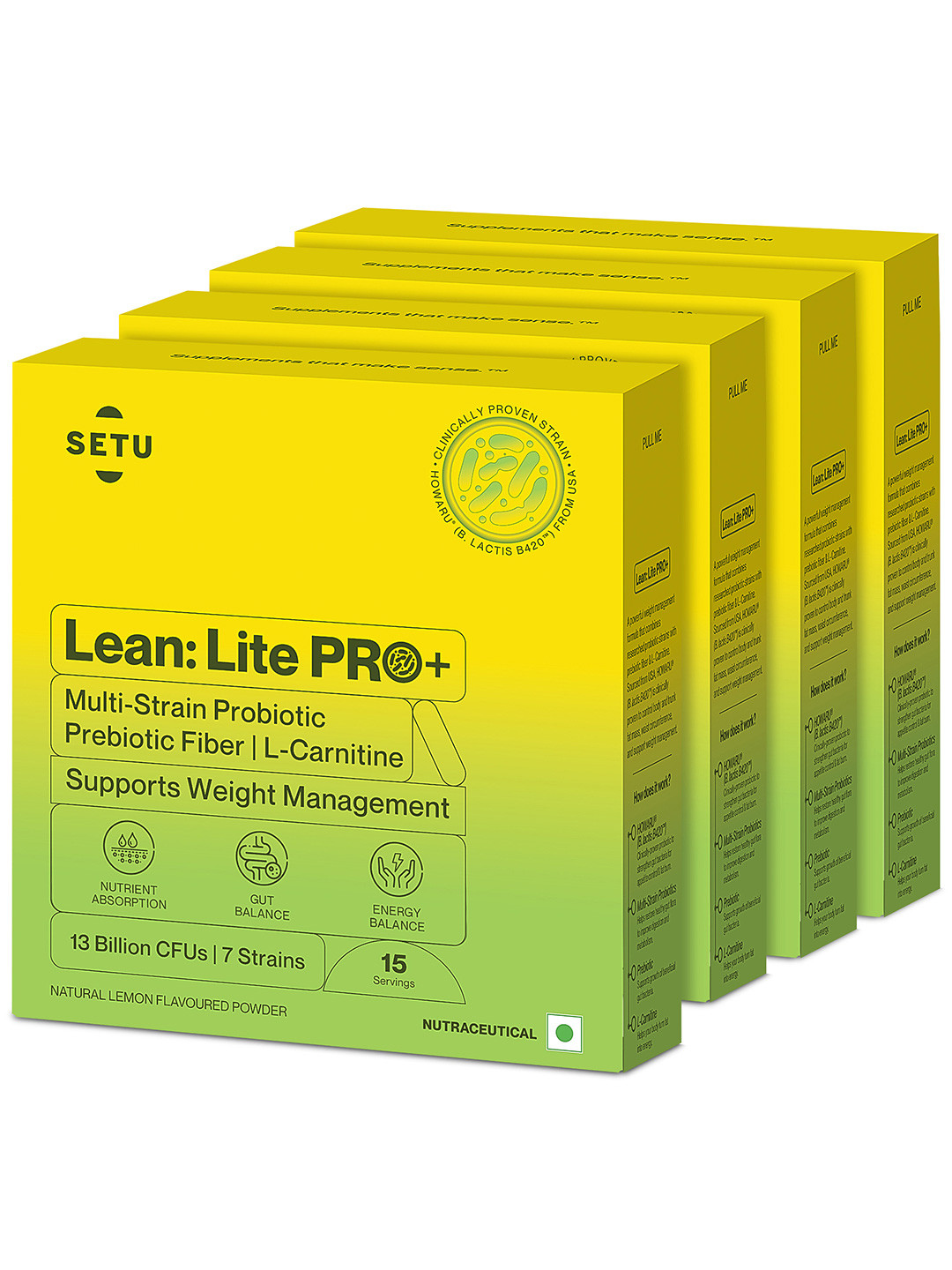 Buy SETU Set Of 4 Lean Lite Pro+ Gut Health Powder With Probiotics + L ...