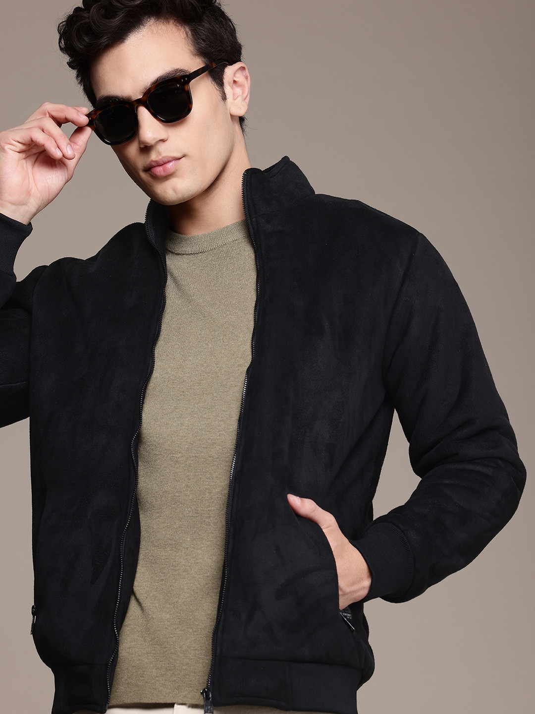 Buy French Connection Long Sleeves Velvet Finish Bomber Jacket ...