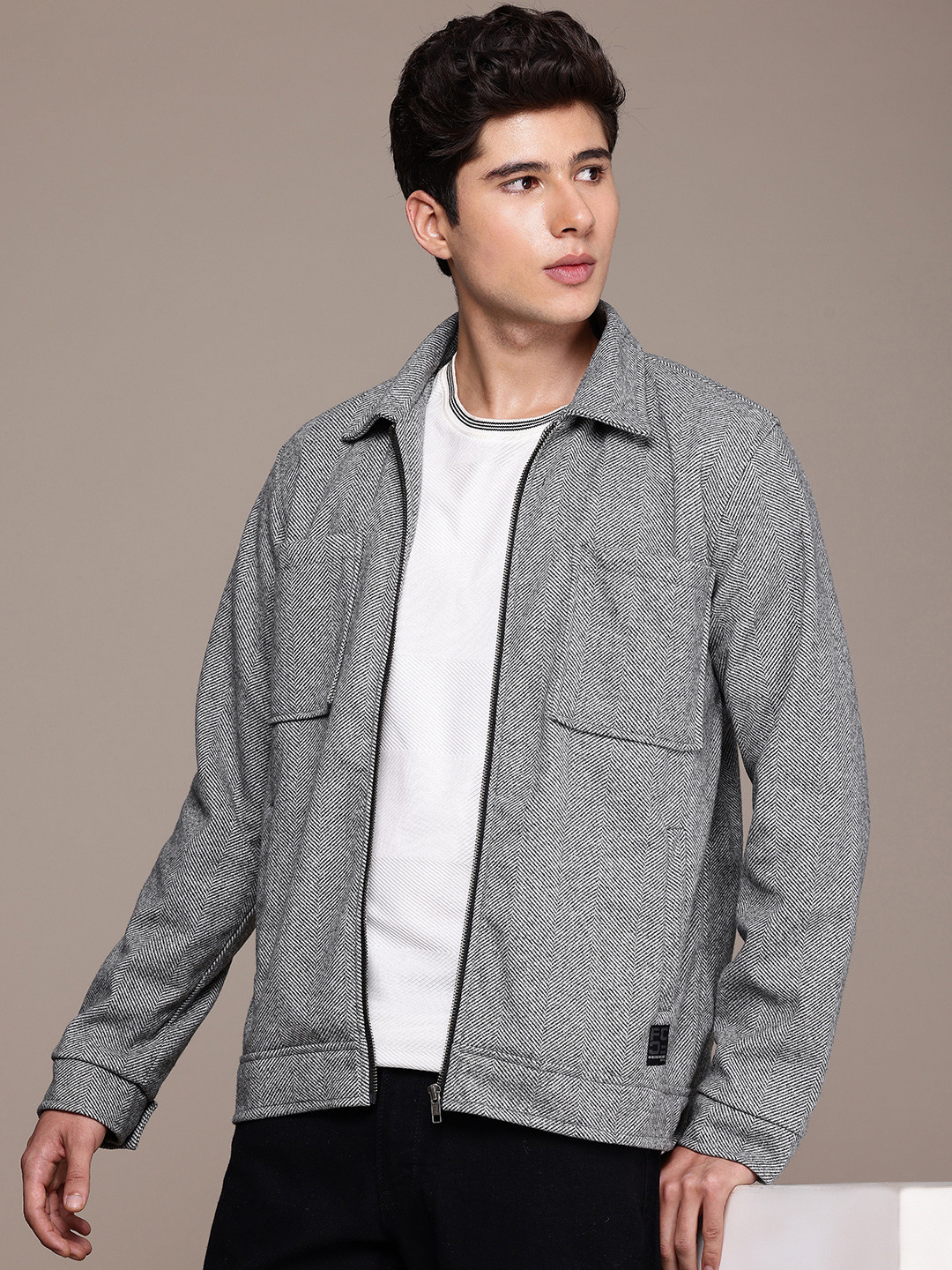 Buy French Connection Spread Collar Self Design Tailored Jacket ...
