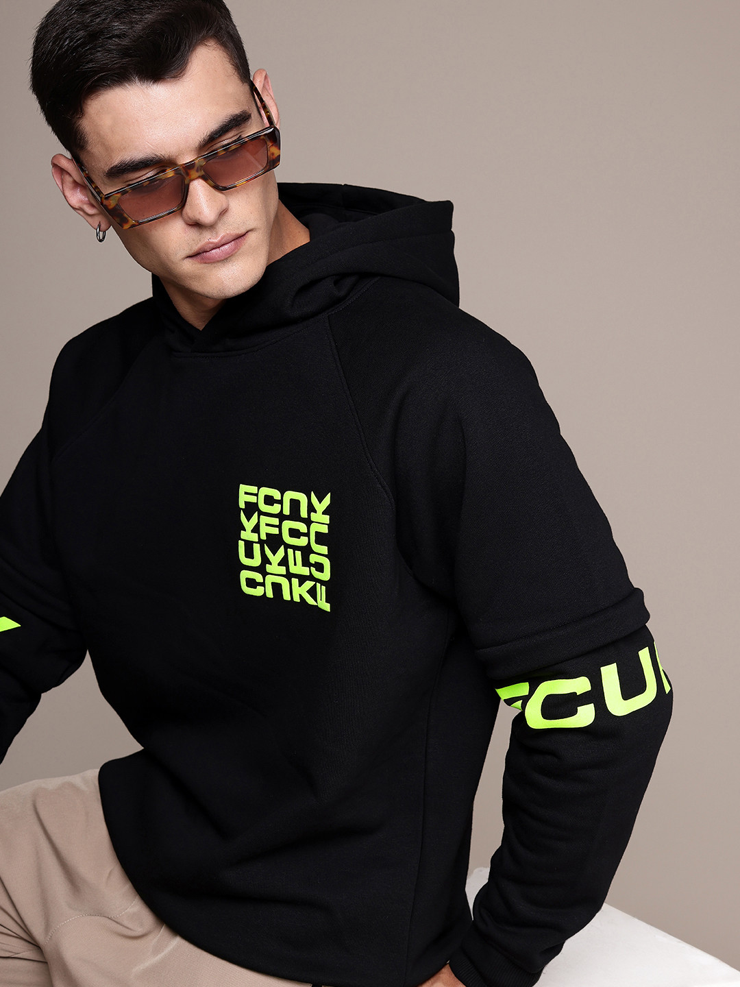 Buy FCUK Brand Logo Printed Hooded Sweatshirt - Sweatshirts for Men ...