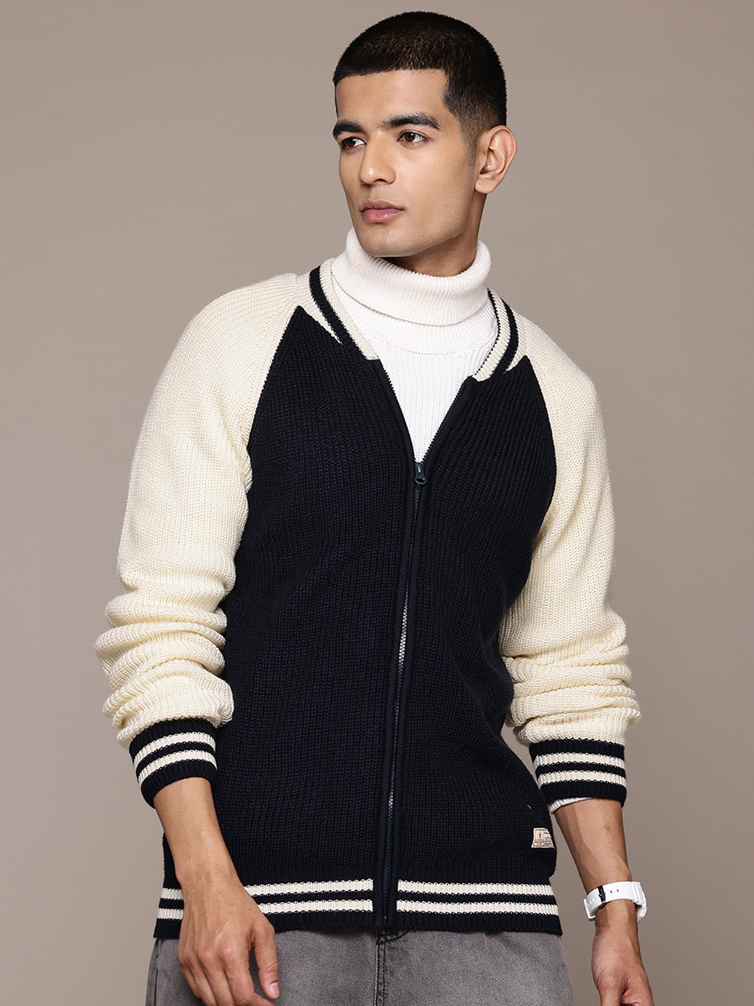 Buy The Roadster Lifestyle Co. Contrast Sleeve Ribbed Cardigan ...