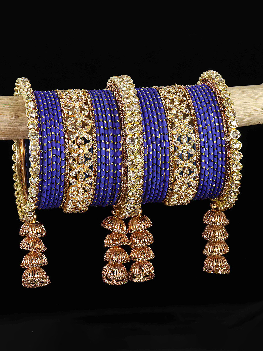 Buy LAVAZZA Set Of 38 Crystal Studded Metal Latkan Bangles Chuda Set ...