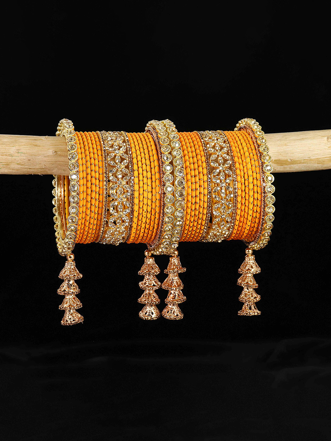 Buy LAVAZZA Set Of 38 Crystal Studded Metal Latkan Bangles Chuda Set ...