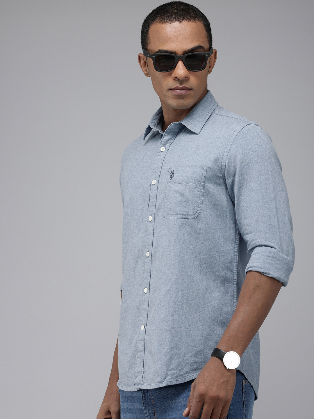 Buy U.S. Polo Assn. Denim Co. Pure Cotton Slim Fit Casual Shirt ...