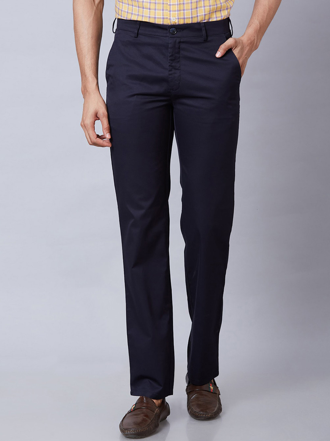 Buy ColorPlus Solid Tailored Fit Cotton Trousers - Trousers for Men ...