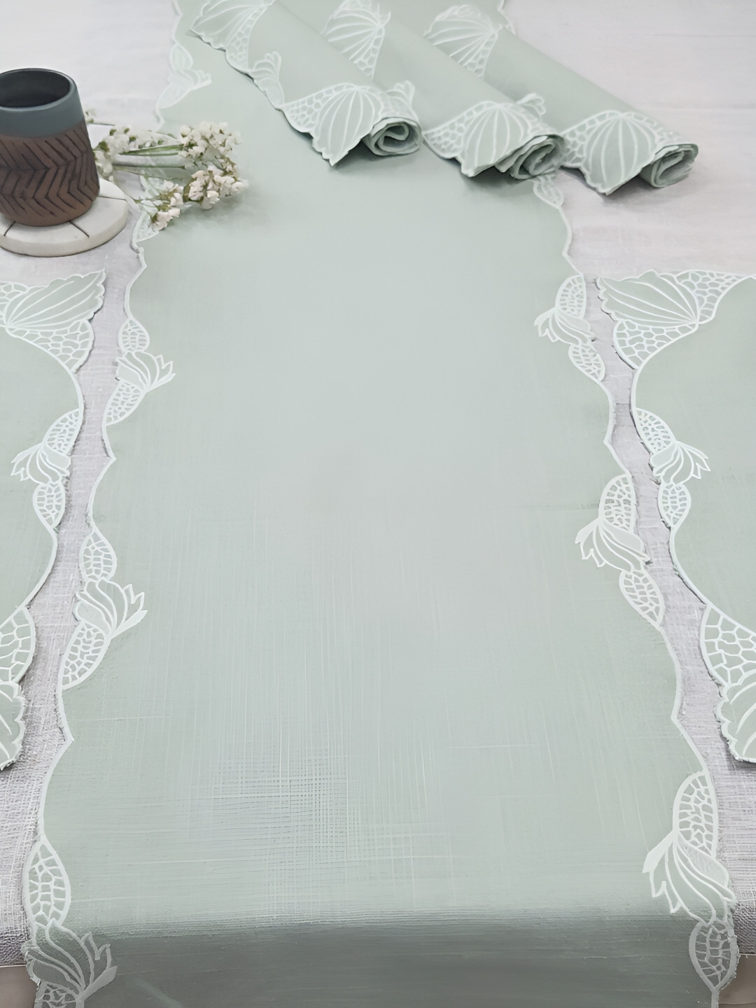 Buy DESIGN GAATHA Green 7 Pieces Embroidered Cotton Table Linen Sets ...