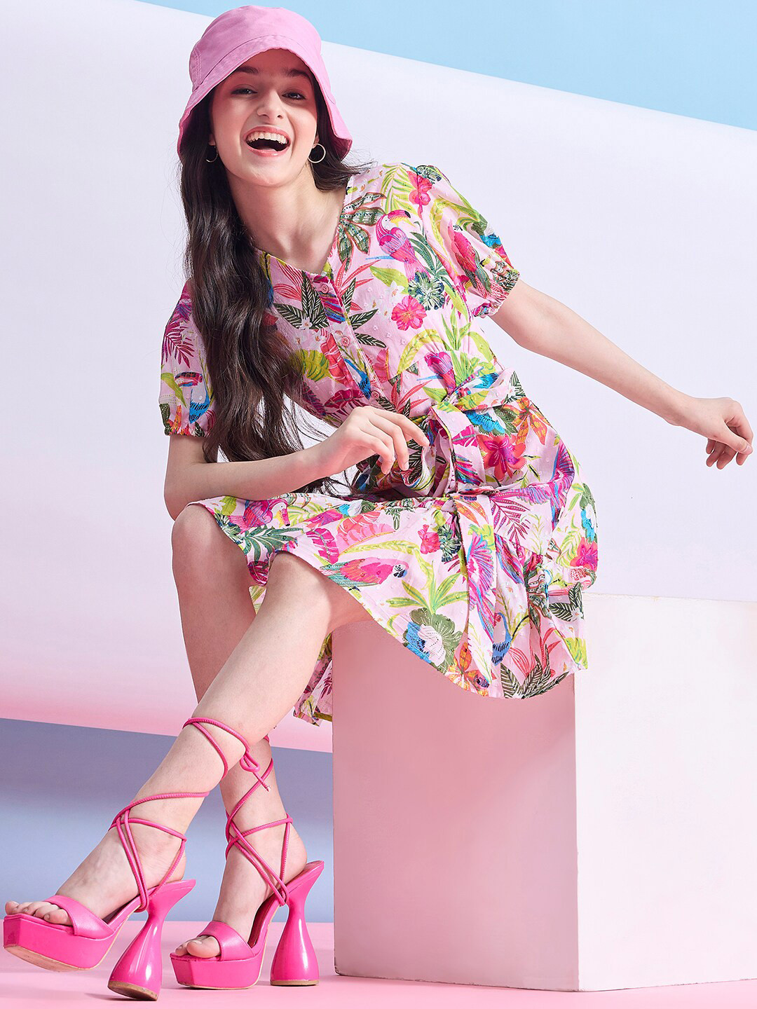 Buy Stylo Bug Girls V Neck Floral Print Cotton Fit & Flare Dress ...