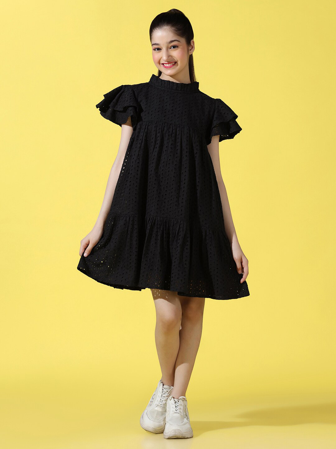 Buy Cherry & Jerry Girls Round Neck Schiffli Cotton A Line Dress ...