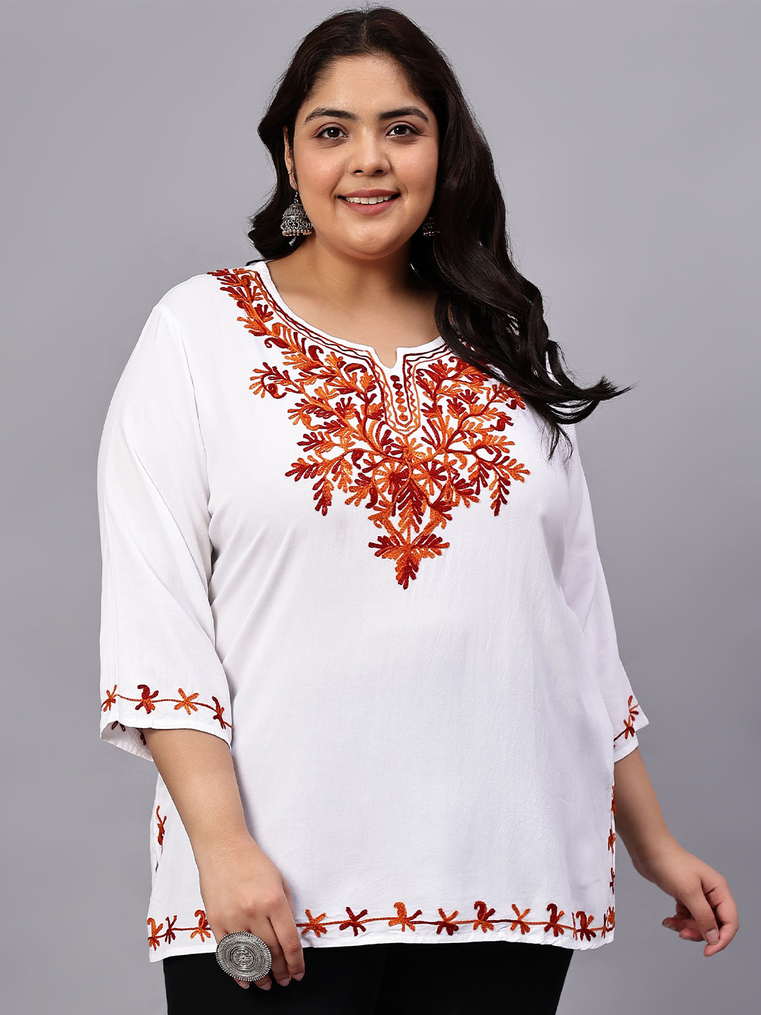 Buy Indietoga Plus Size Floral Printed Notch Neck Regular Top - Tops ...