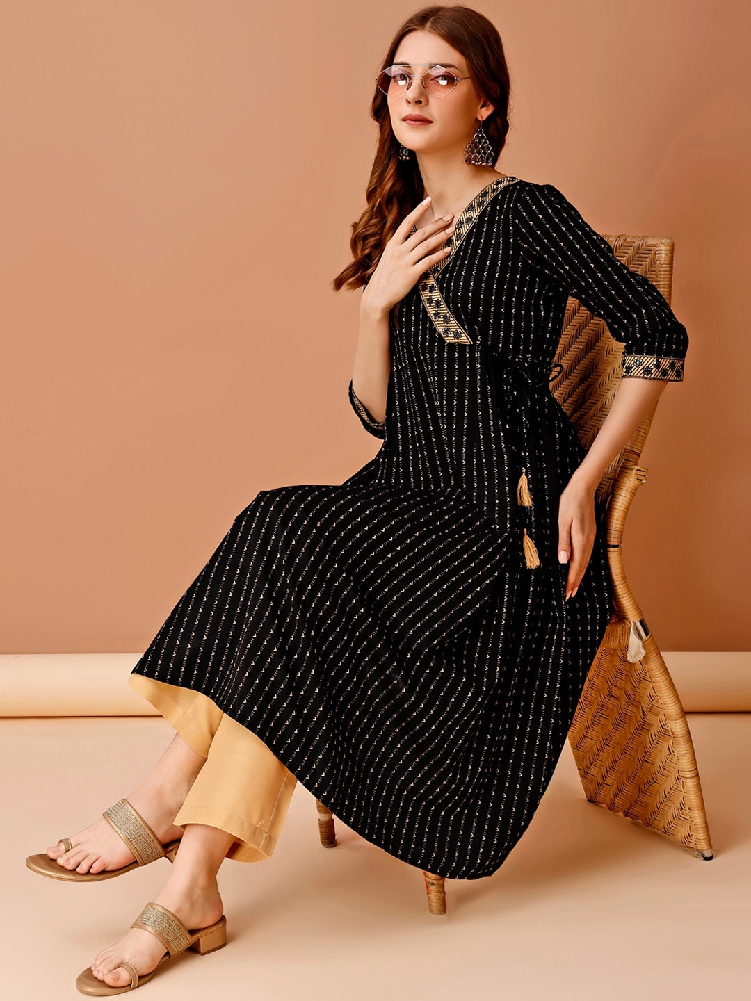 Buy Anouk Black Ethnic Motifs Printed Angrakha Thread Work Pure Cotton