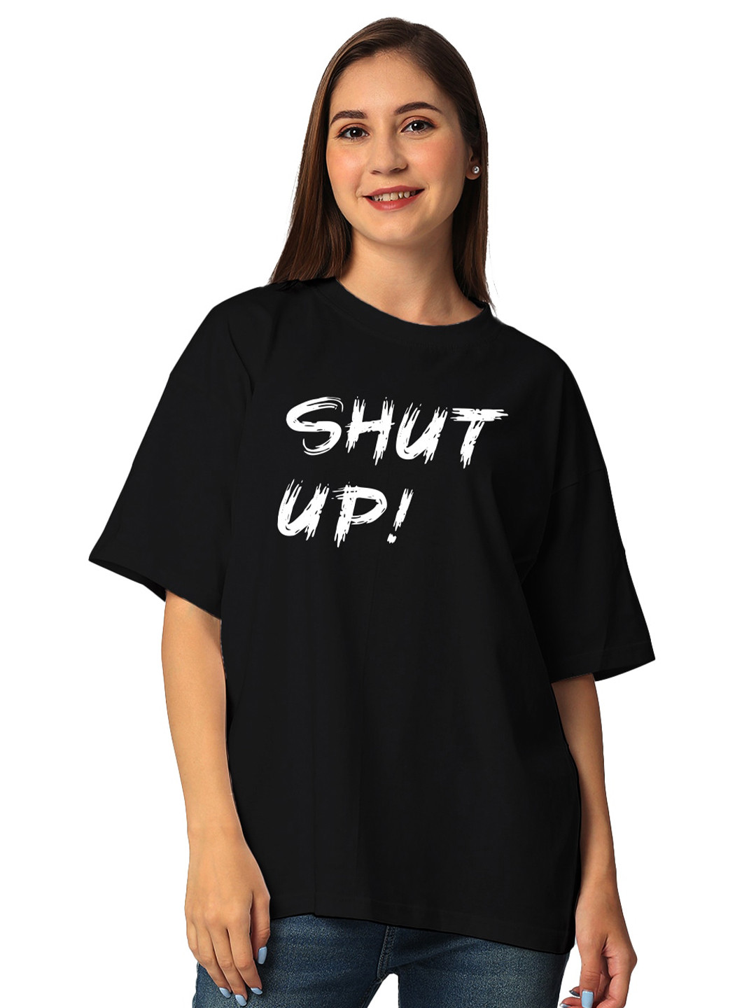 Buy STATUS MANTRA Typography Printed Round Neck Drop Shoulder Sleeves ...