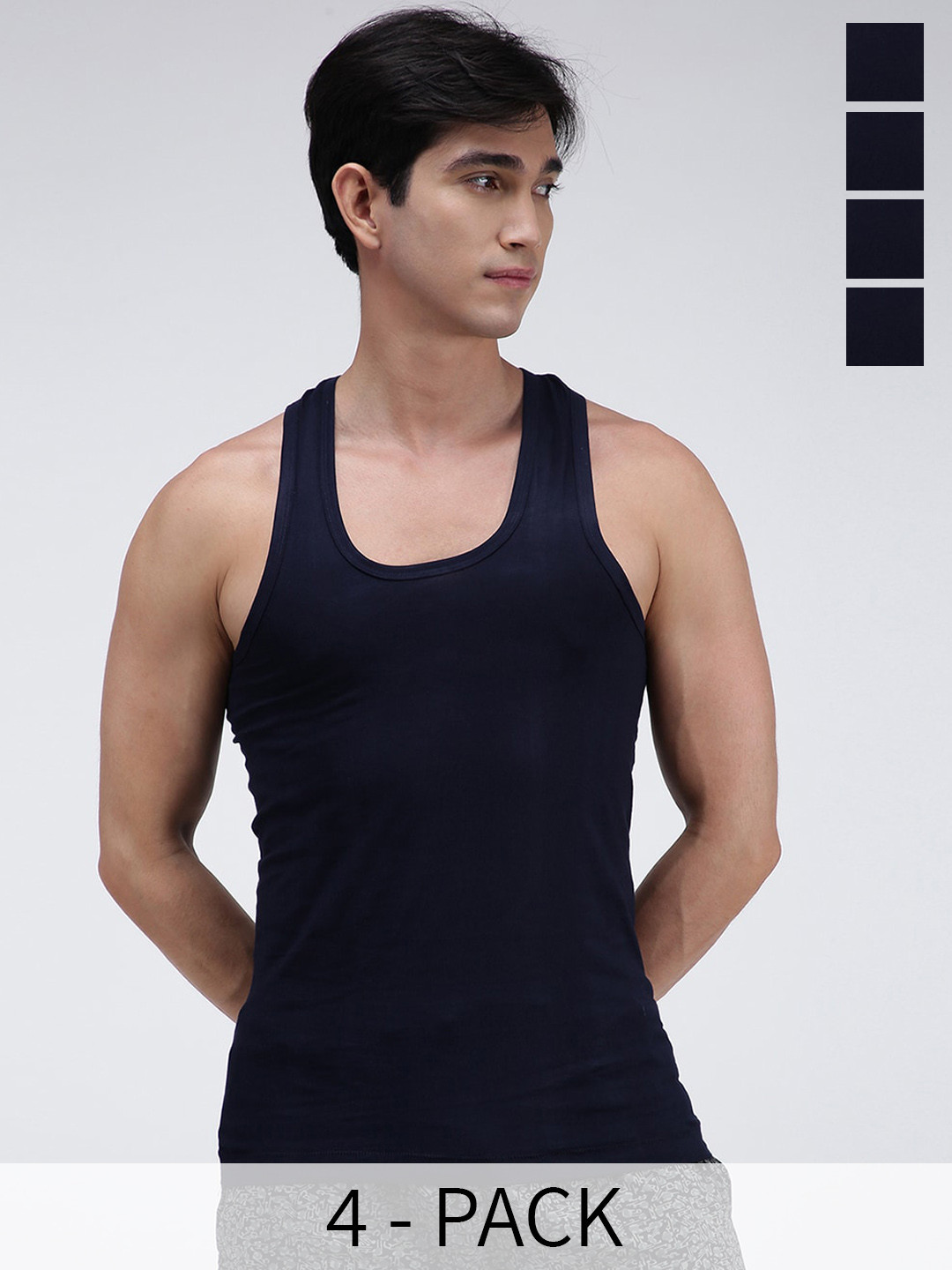 Buy AMUL COMFY Pack Of 4 Pure Cotton Undershirt Vests AC CVESTRN NVY S ...