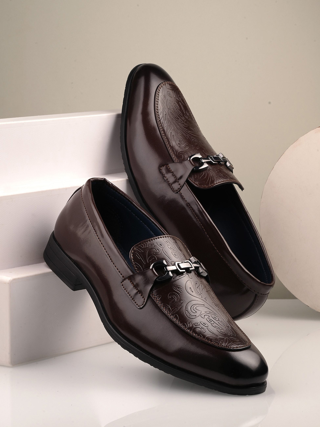 Buy House Of Pataudi Men Textured Slip On Formal Loafers - Formal Shoes ...