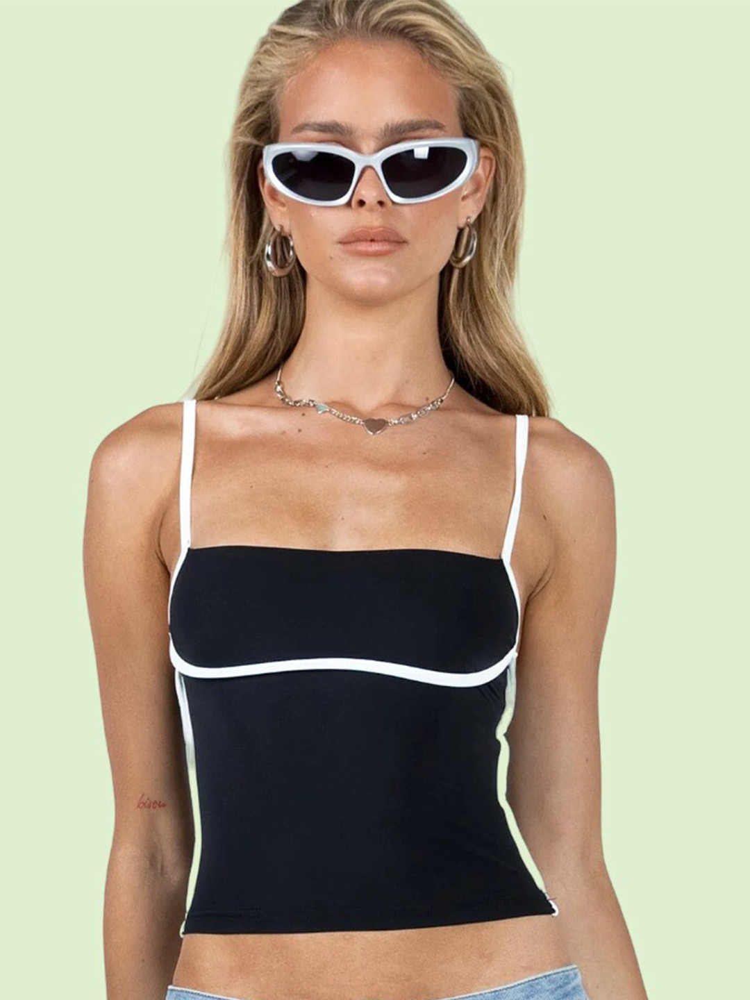 Buy Dracht Shoulder Straps Stripe Detail Fitted Crop Top - Tops for ...