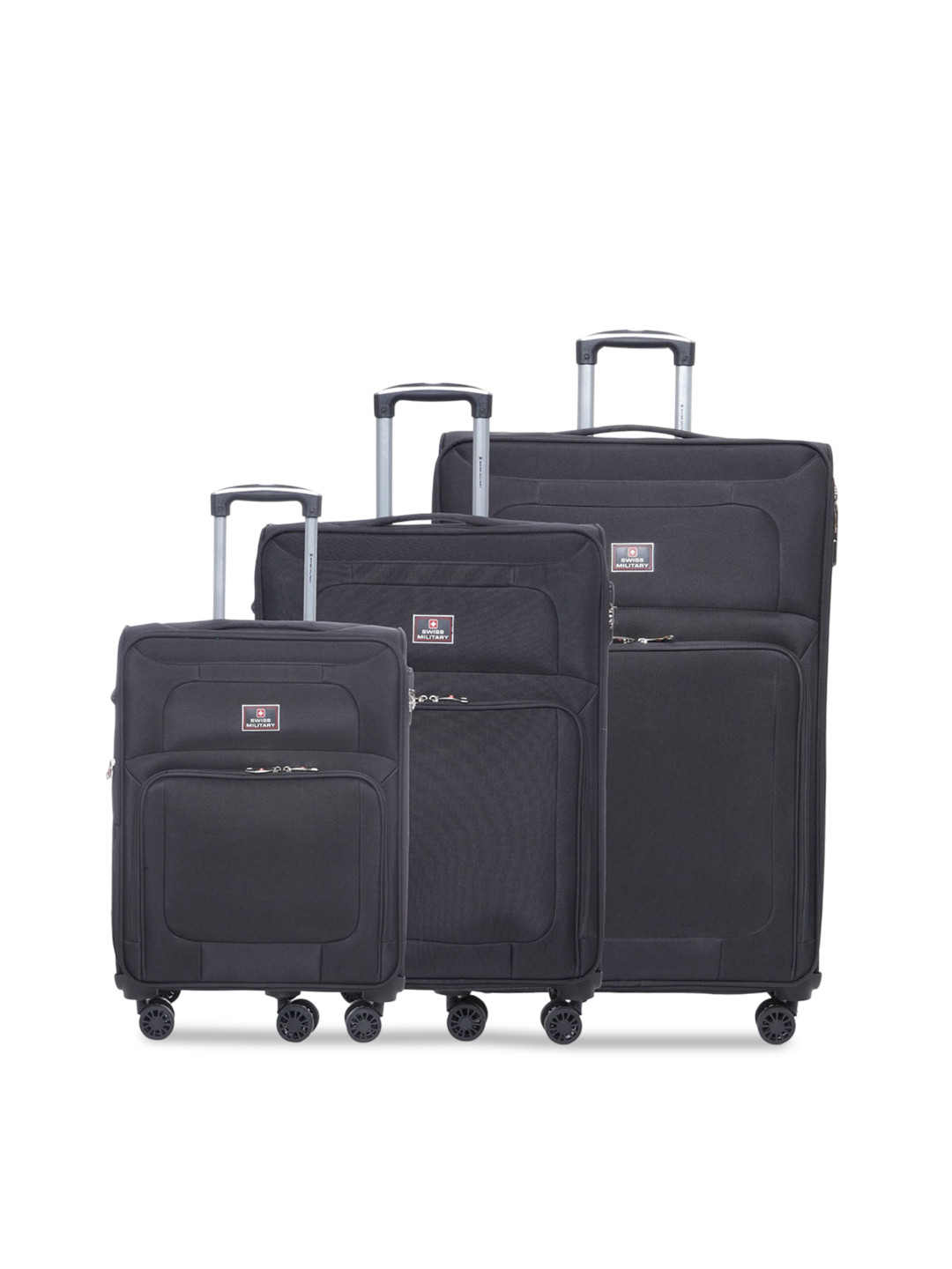 Buy SWISS MILITARY Set Of 3 Black Soft Sided Trolley Bags - Trolley Bag ...
