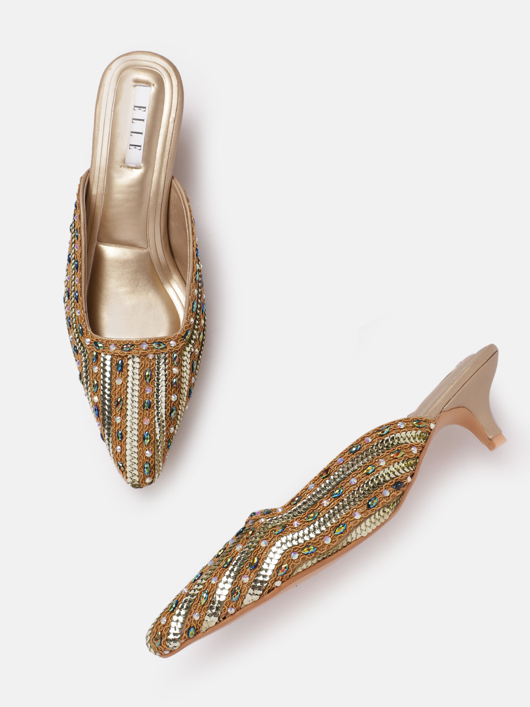 Buy ELLE Embellished Ethnic Kitten Heel Mules - Heels for Women ...