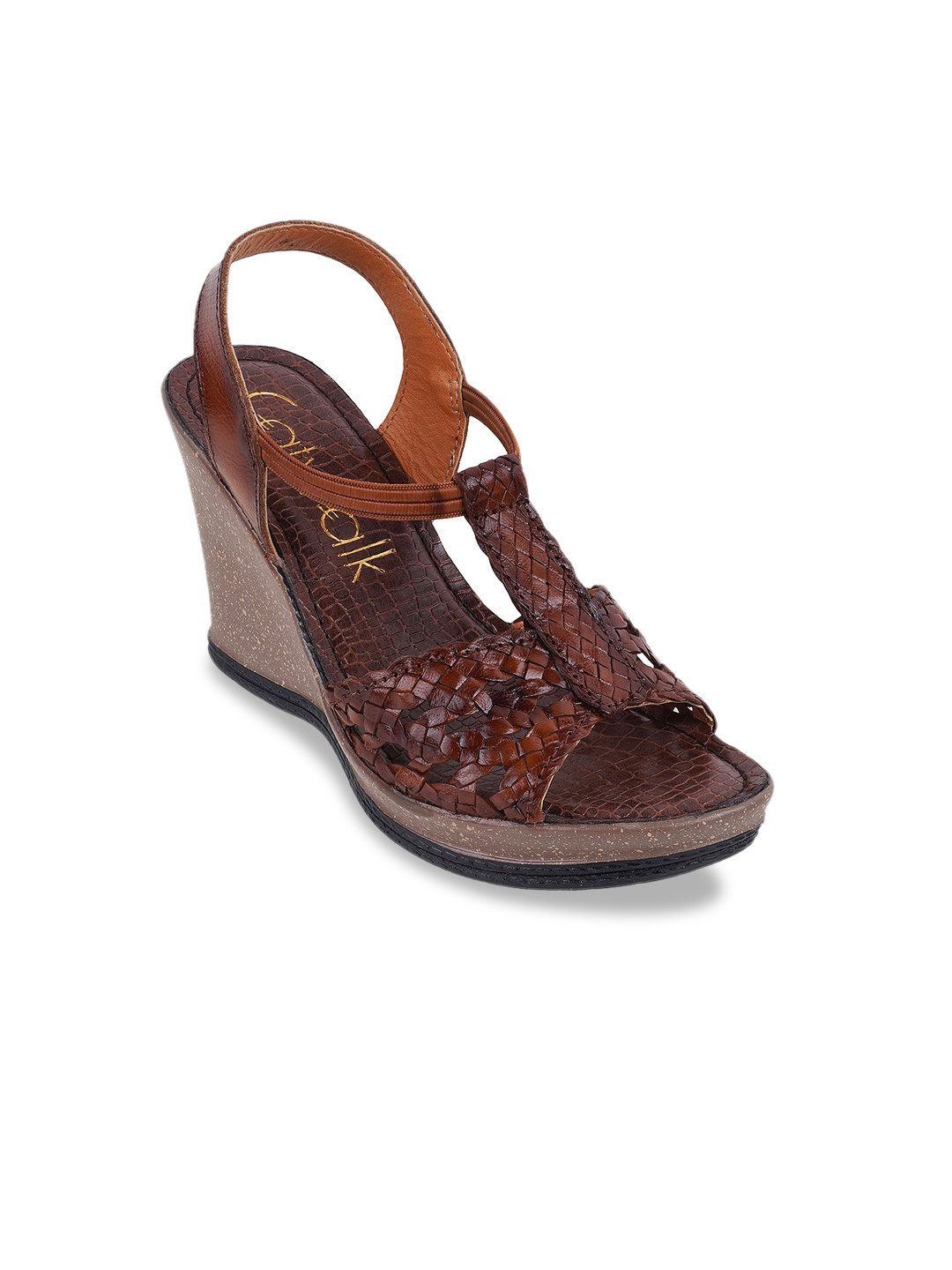 Buy Catwalk Textured Open Toe Leather Wedge Heels - Heels for Women ...