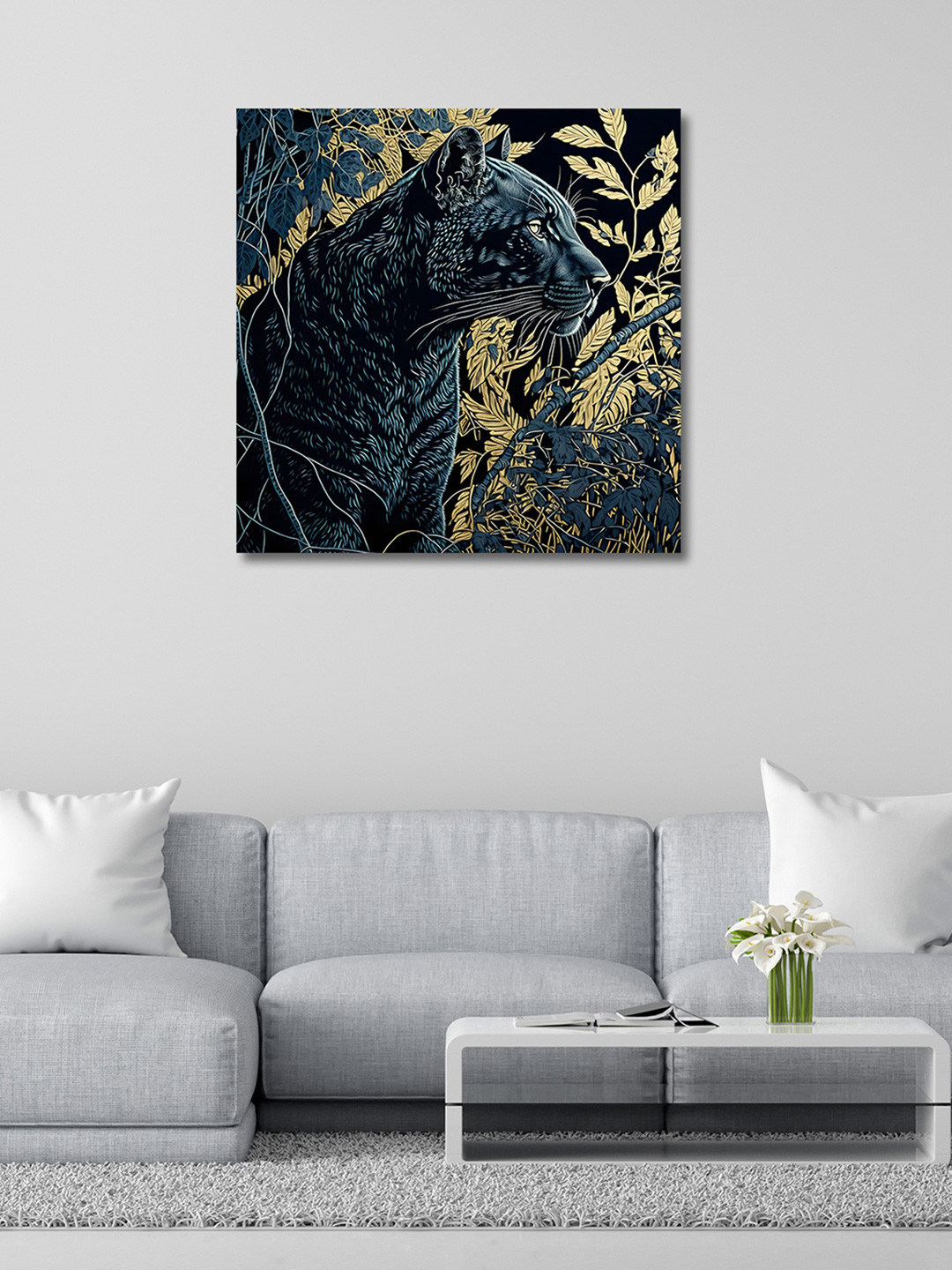 Buy OLIVE TREE Gold Toned & Blue Canvas Painting Wall Art - Wall Art ...