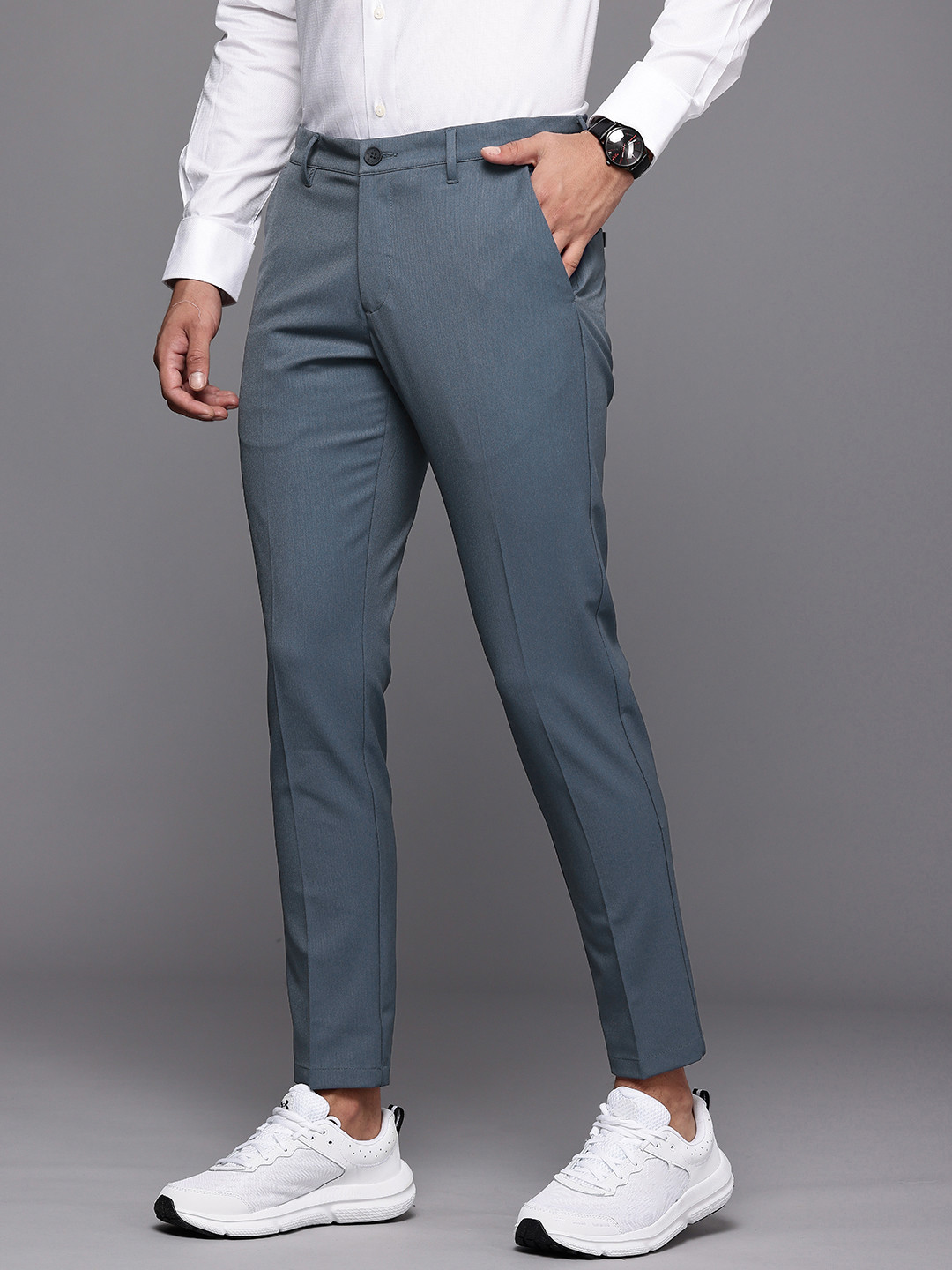 Buy Louis Philippe Ath.Work Men Textured Comfort Tapered Fit Smart ...