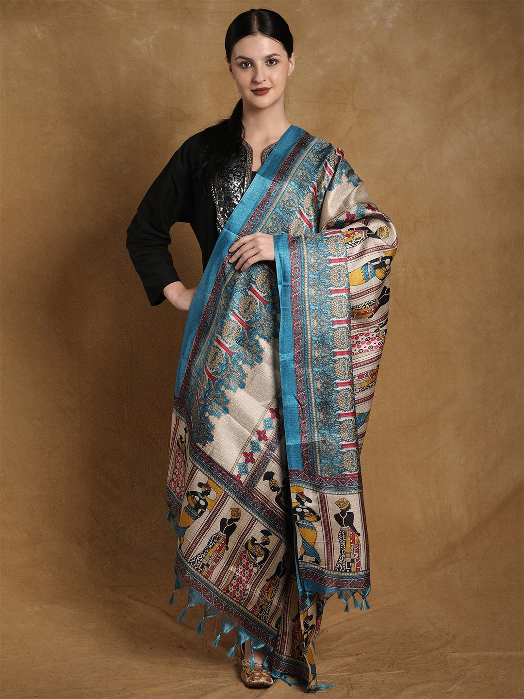 Buy Exotic India Vivid Blue Batik Afro Women Motif Printed Banglori ...
