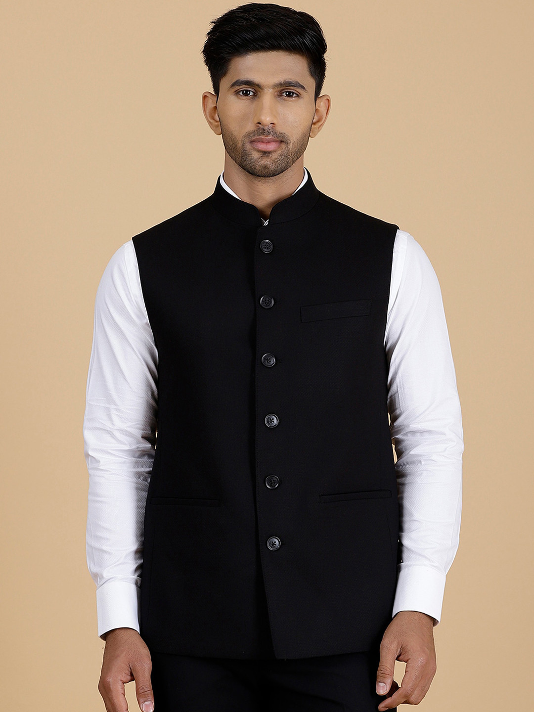 Buy MODI JACKET Textured Self Design Mandarin Collar Sleeveless Woolen ...