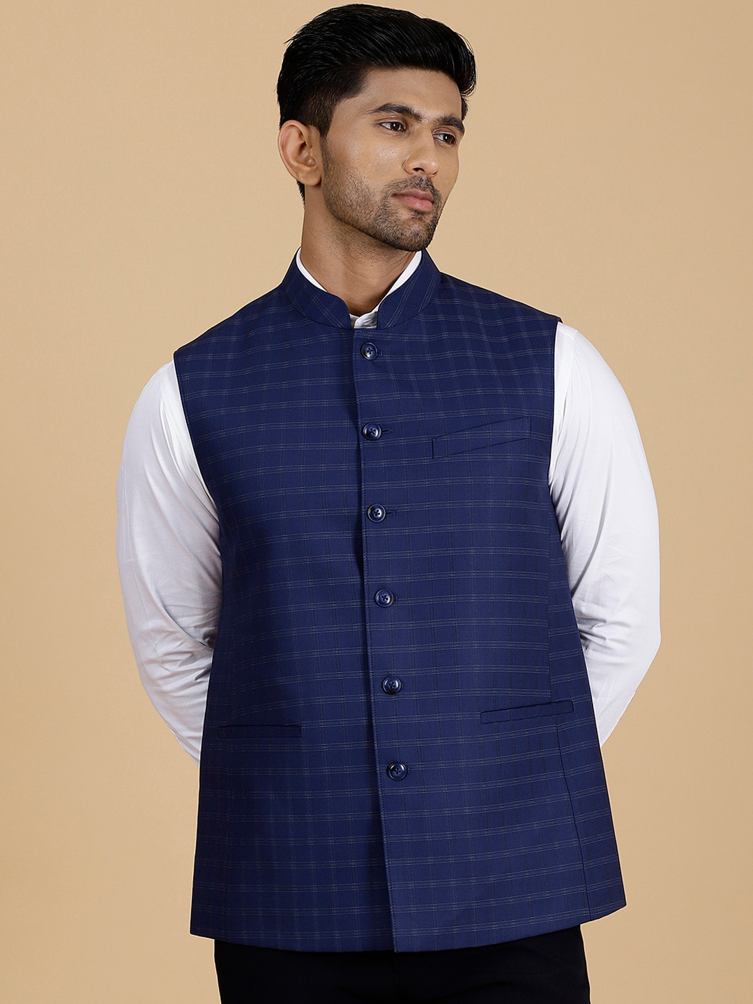 Buy MODI JACKET Checked Woollen Nehru Jacket - Nehru Jackets for Men ...
