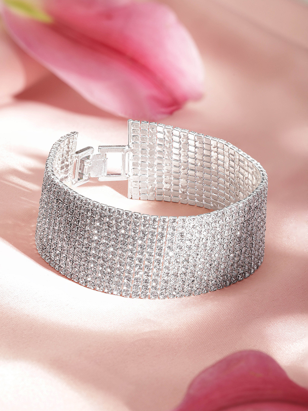 Buy Rubans Women Voguish Silver Plated AD Stone Studded Bracelet ...