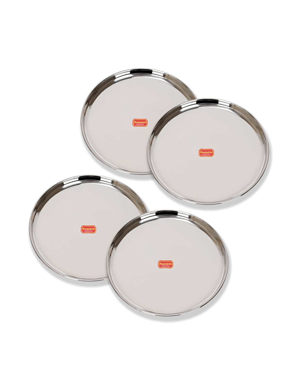 Buy Sumeet 4 Pcs Stainless Steel Heavy Gauge Dinner Plates With Mirror ...