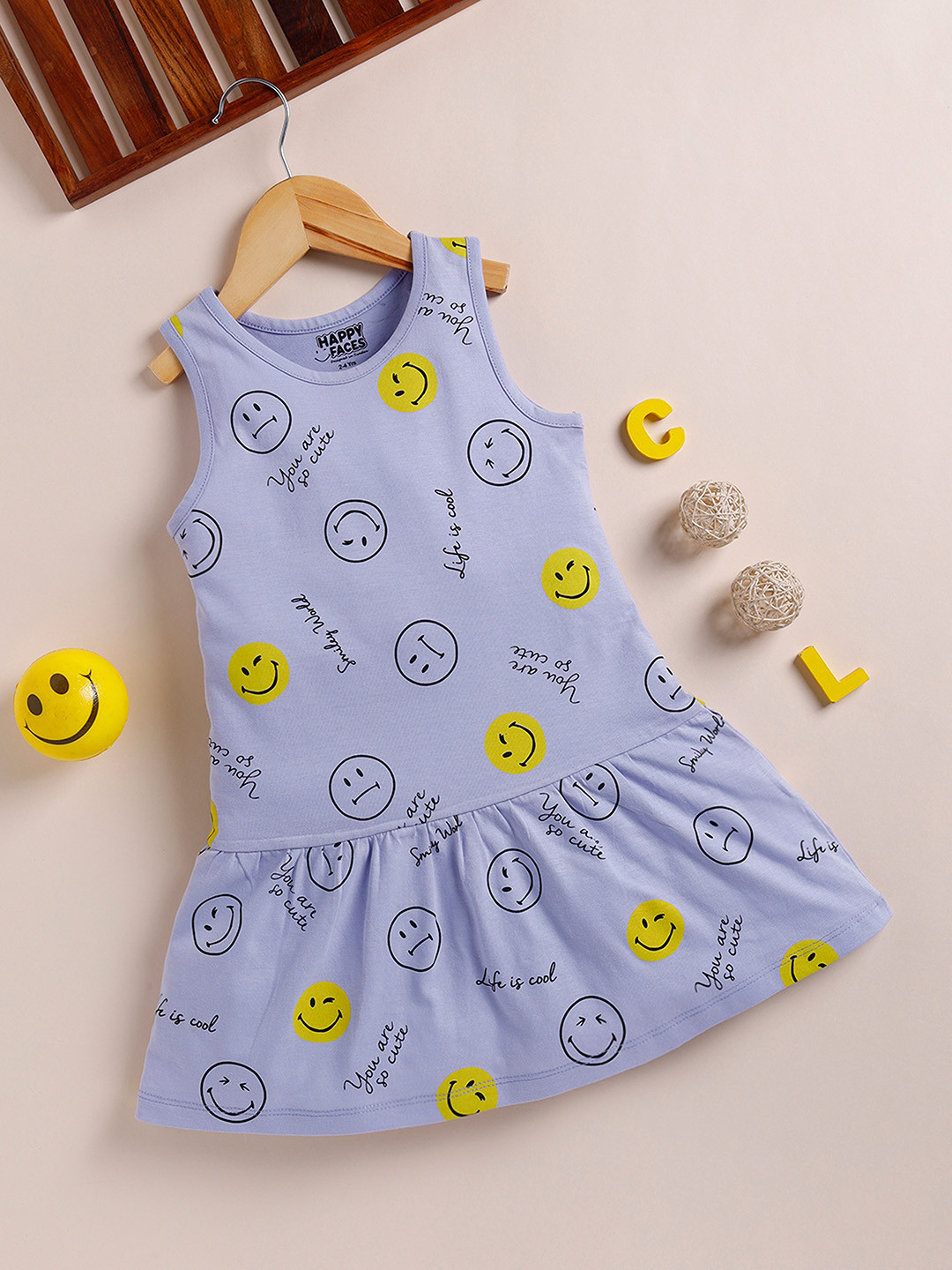 Buy Happy Faces Pure Cotton Smiley Print A Line Dress - Dresses for ...