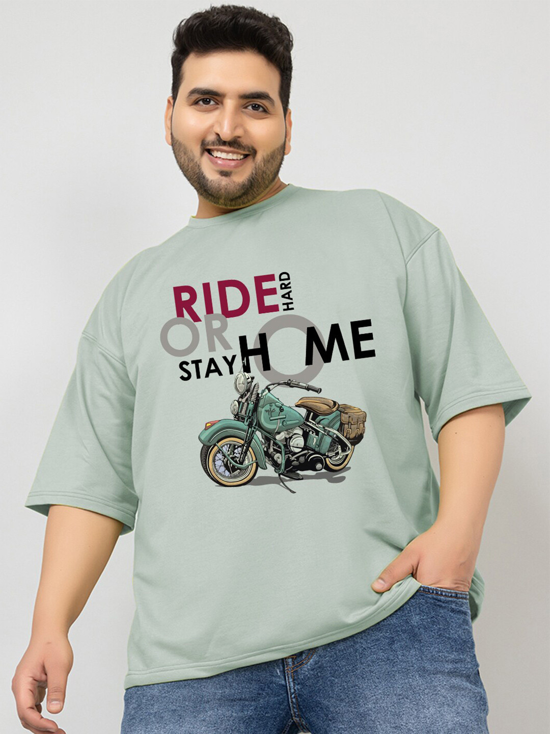 Buy CHKOKKO Plus Biker Printed Drop Shoulder Sleeves Oversized Cotton ...