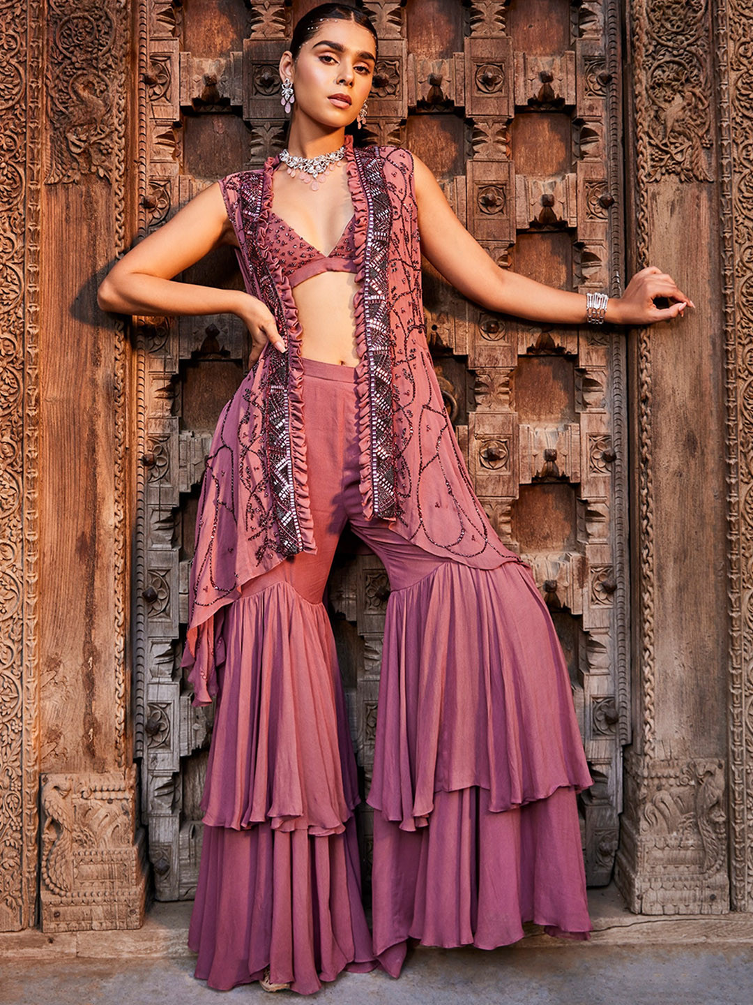 Buy Mehak Murpana Floral Embroidered Choli With Sahara & Shrug - Co ...